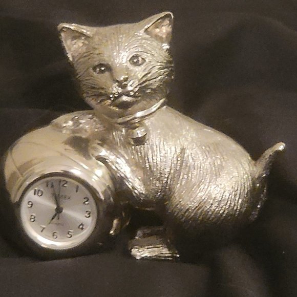 Timex | Other | Vintage Timex Collectible Miniature Pewter Cat Desk ...